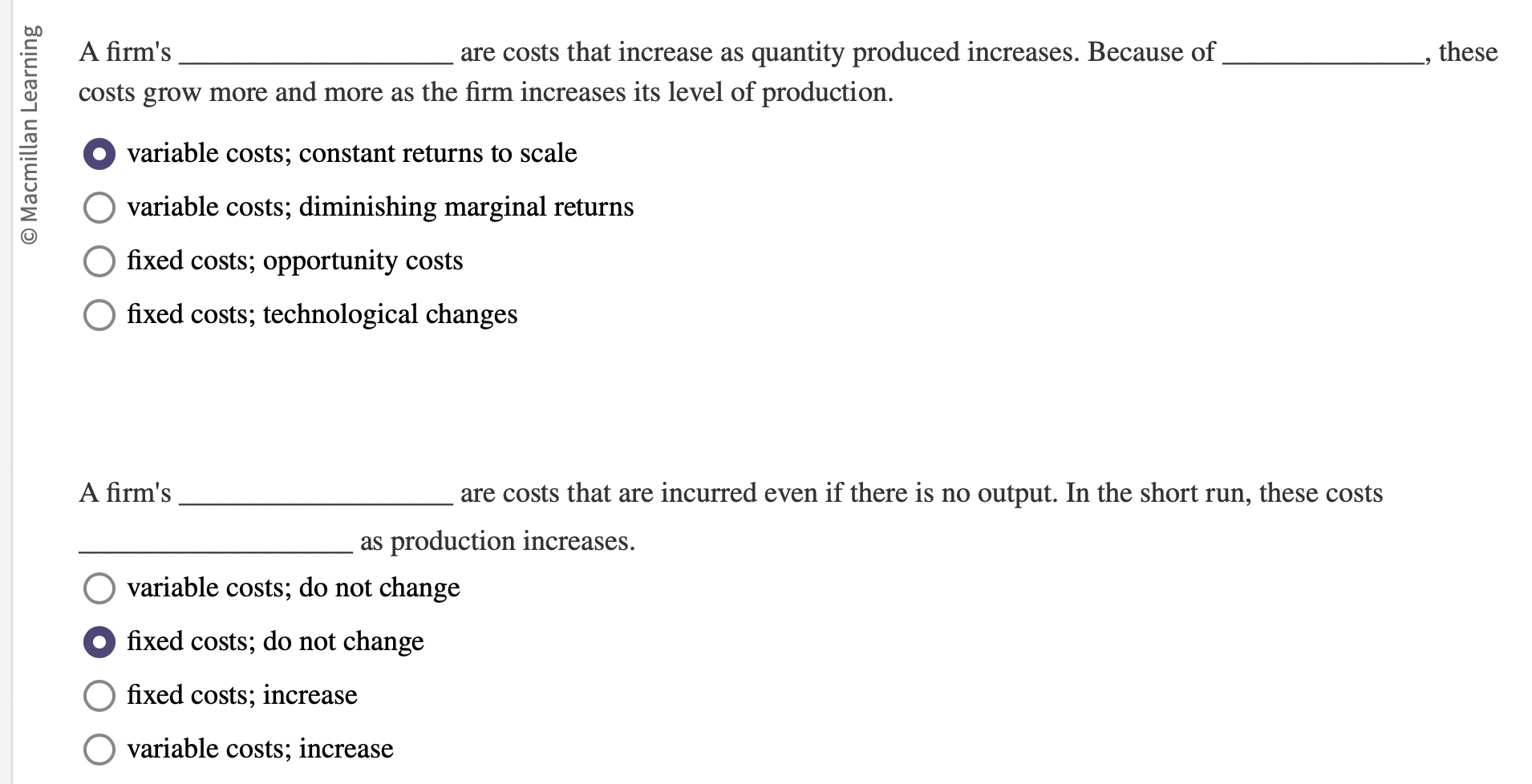 Solved E∞° ﻿A firm'sare costs that increase as quantity | Chegg.com