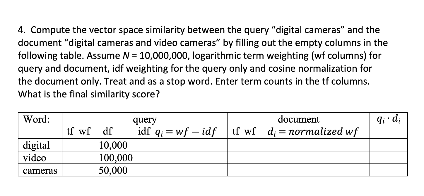 1. Consider the table of term frequencies for 3 | Chegg.com