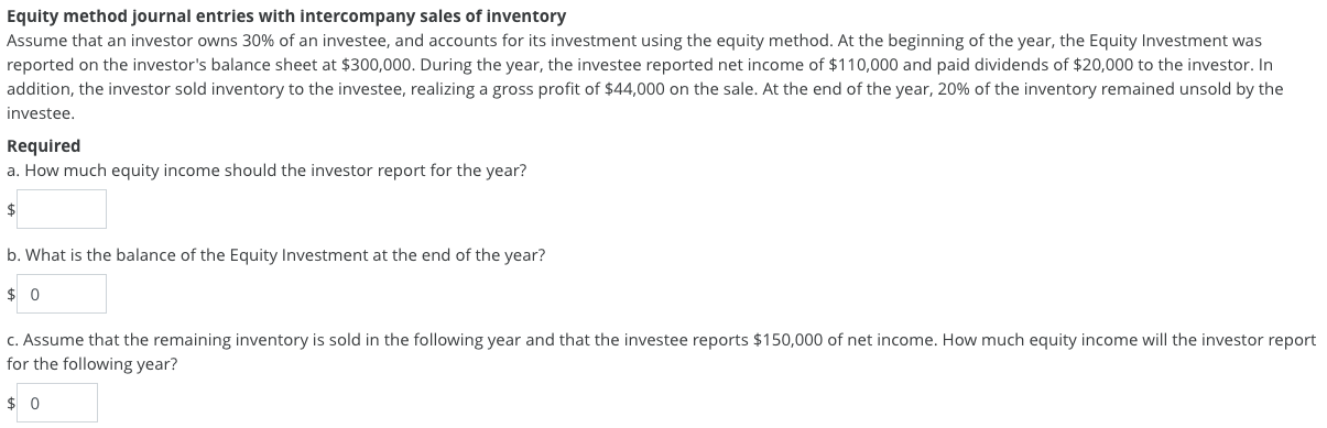 Solved Equity method journal entries with intercompany sales | Chegg.com