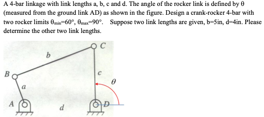 Solved A 4-bar linkage with link lengths \\( \\mathrm{a}, | Chegg.com