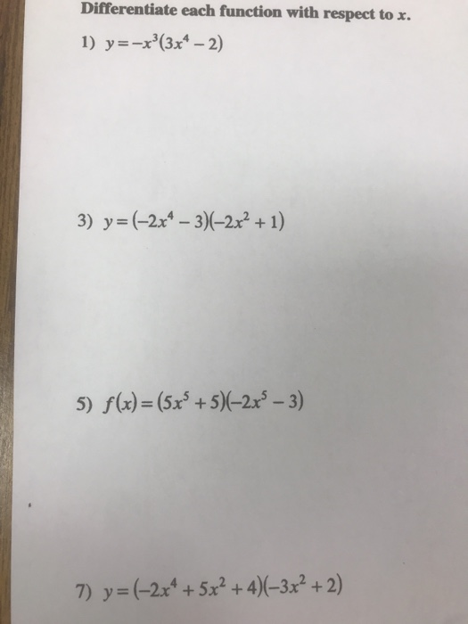 Solved Differentiate each function with respect to x. 1) | Chegg.com