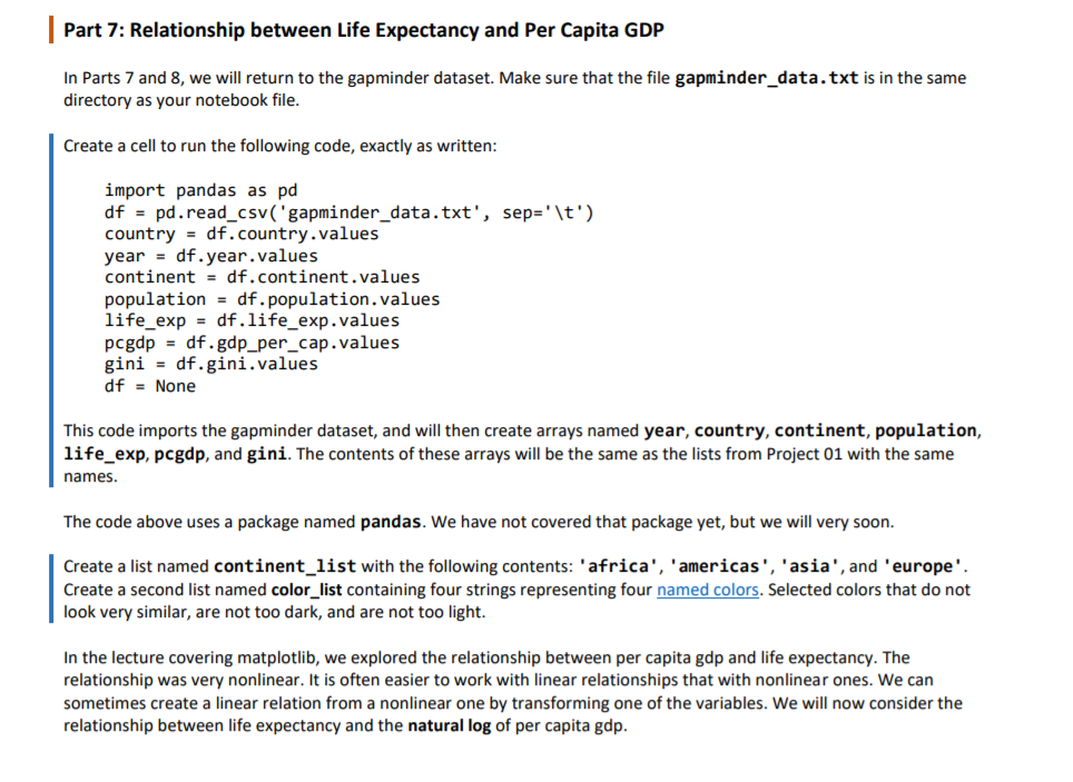 Solved Part 7: Relationship between Life Expectancy and Per | Chegg.com