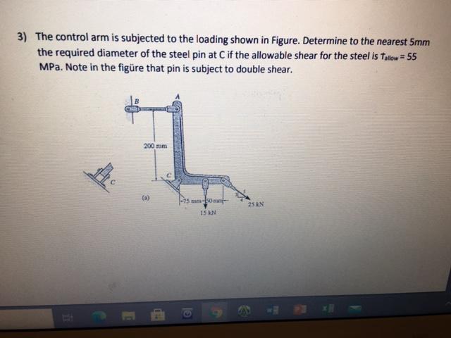 Solved 3) The control arm is subjected to the loading shown | Chegg.com