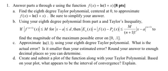 Solved 1. Answer parts a through e using the function f(x) | Chegg.com