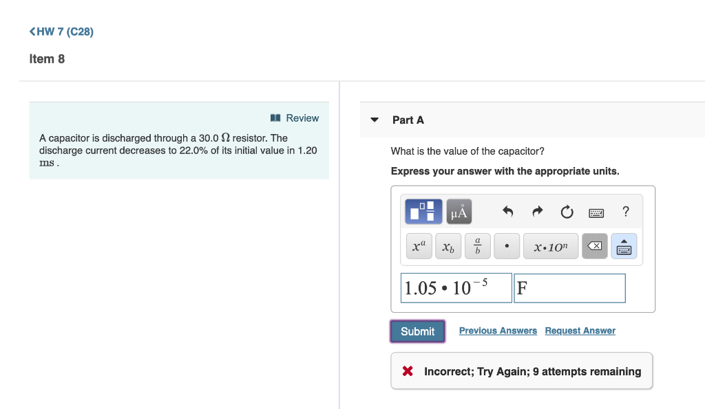 Solved KHW 7 (C28) Item 8 Review Part A A capacitor is | Chegg.com