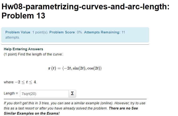 Hw06 Vector Functions Problem 7 Problem Value 1 
