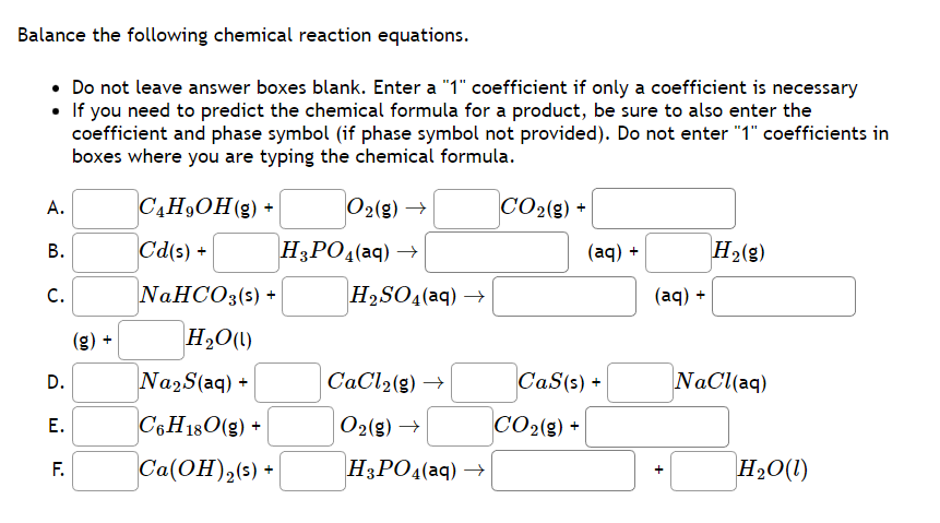 Solved Balance the following chemical reaction equations. - | Chegg.com