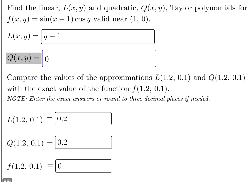 Solved , find the linear, L(x, y), and quadratic, Q(x, y), | Chegg.com