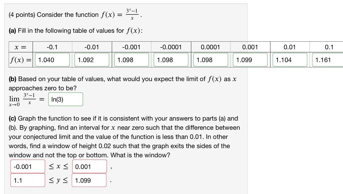 Solved (4 points) Consider the function f(x)=x3x−1 (a) Fill | Chegg.com