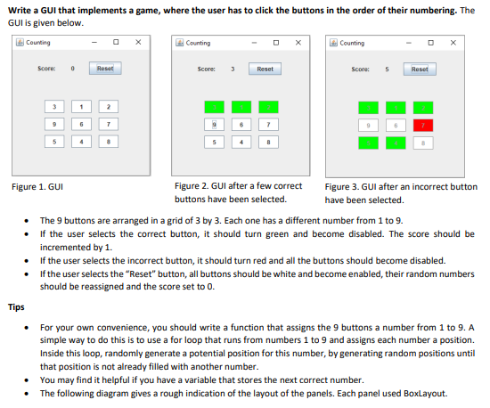 Solved Write a GUI that implements a game, where the user | Chegg.com