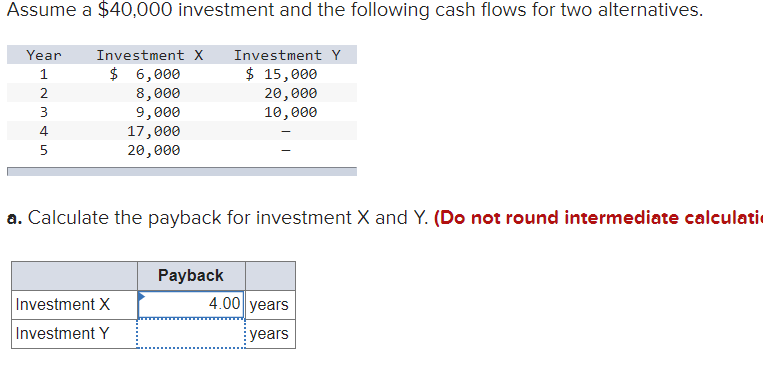 Solved Assume a $40,000 investment and the following cash | Chegg.com