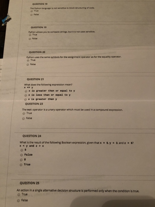 Solved QUESTION 18 The Python language is not sensitive to | Chegg.com