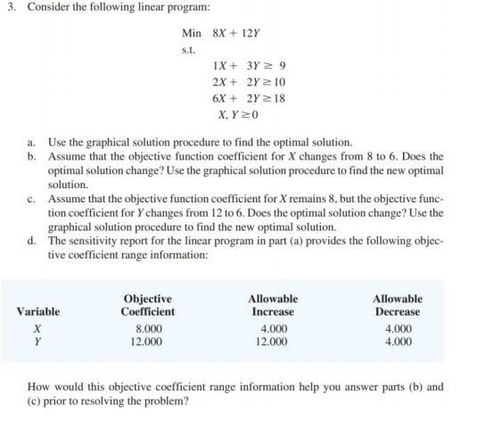 Solved 3. Consider the following linear program: Min 8X + | Chegg.com