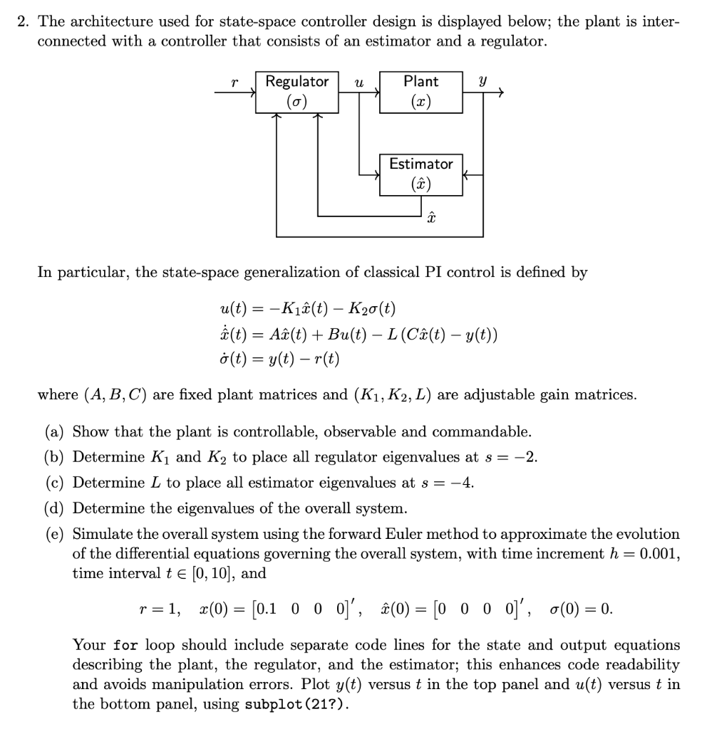 2. The architecture used for state-space controller | Chegg.com