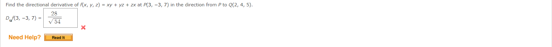 Solved Find The Directional Derivative Of F X Y Z Xy Yz