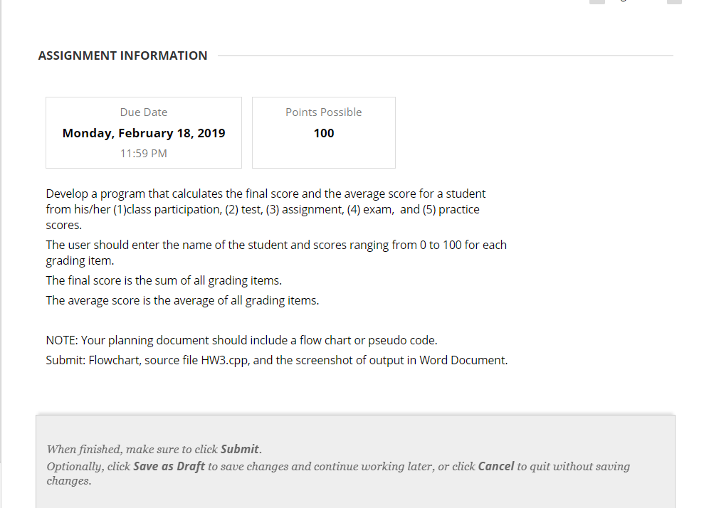 Solved ASSIGNMENT INFORMATION Points Possible Due Date | Chegg.com