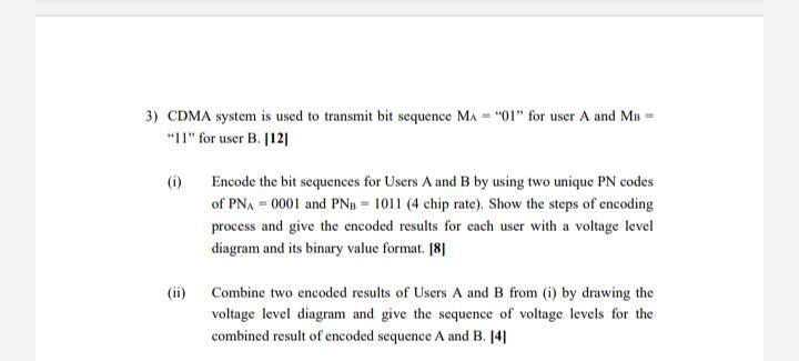 Solved 3) CDMA system is used to transmit bit sequence MA - | Chegg.com