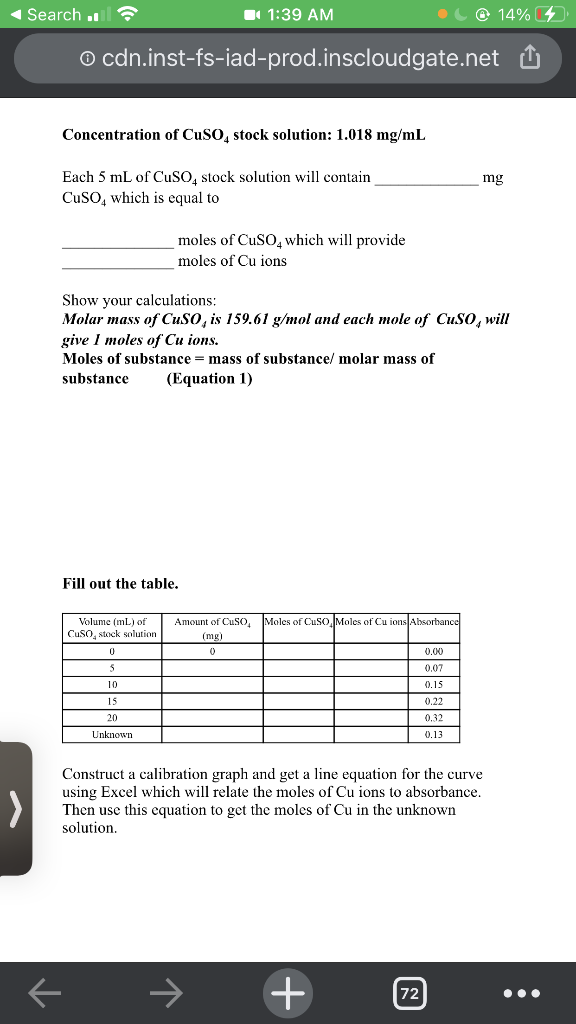 Solved Construct a calibration graph and get a line | Chegg.com