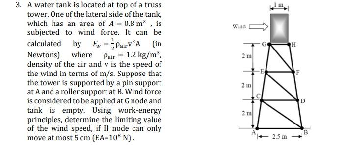 Solved Wind î H 2 m 3. A water tank is located at top of a | Chegg.com