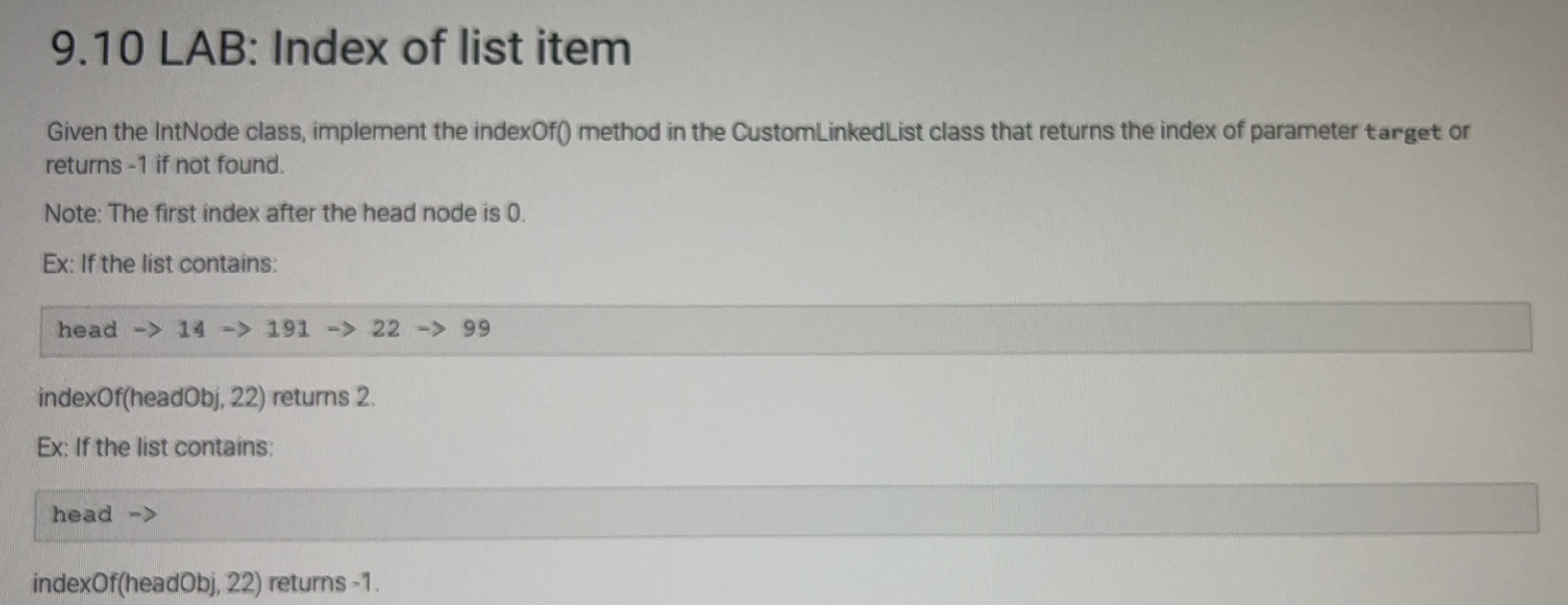 Solved 9 10 LAB Index Of List Item Given The IntNode Class Chegg