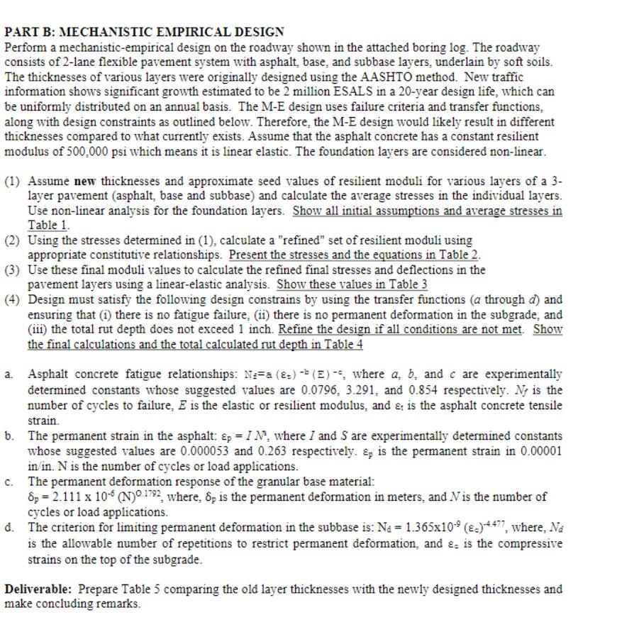 Solved PART B: MECHANISTIC EMPIRICAL DESIGN Perform a | Chegg.com
