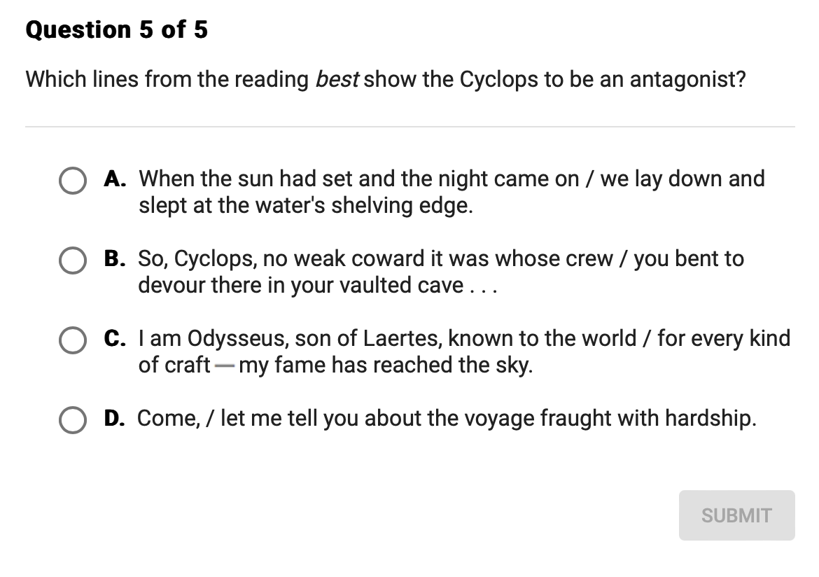 Question 5 ﻿of 5Which lines from the reading best | Chegg.com