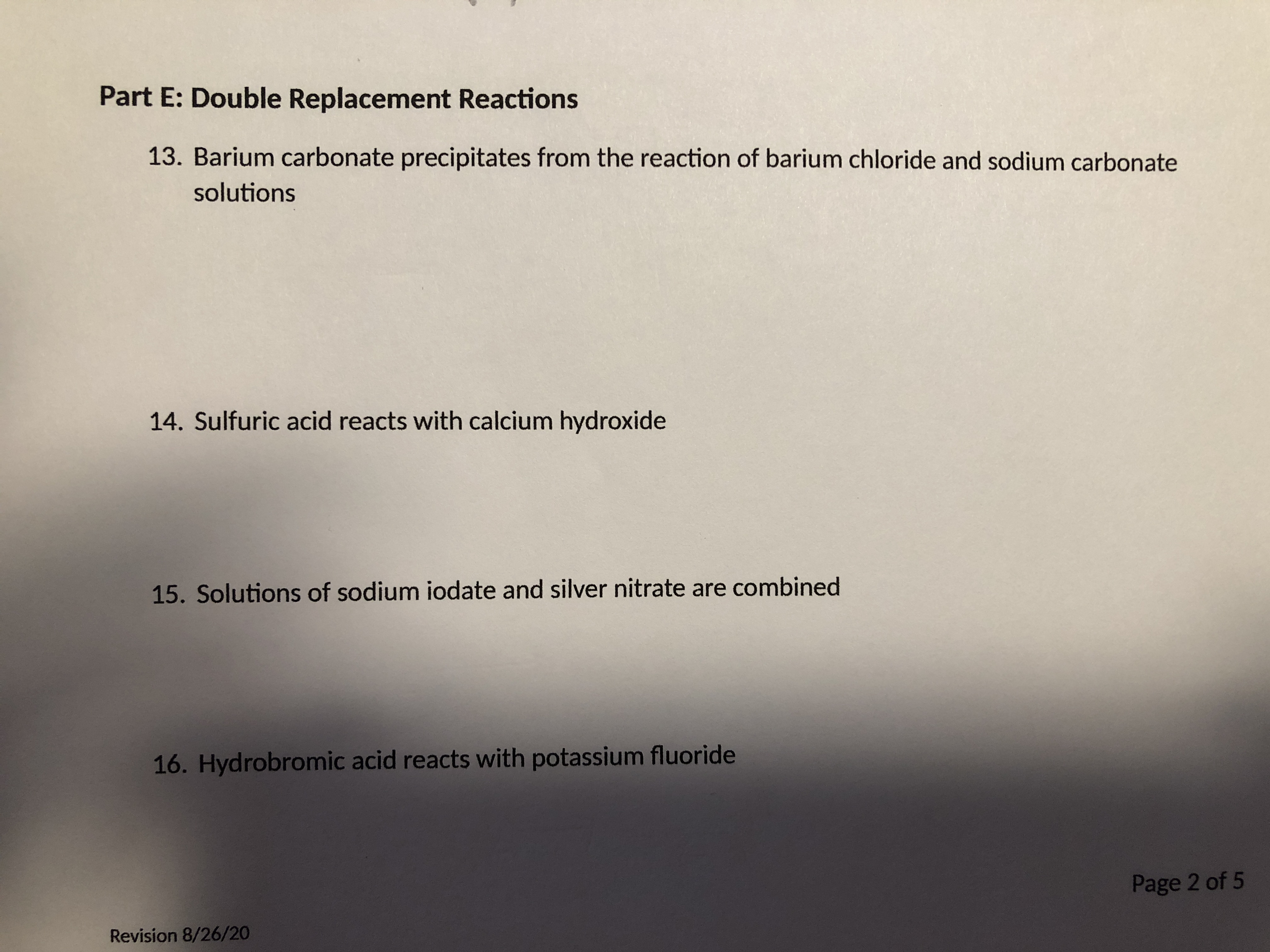 Solved Part E: Double Replacement ReactionsBarium carbonate | Chegg.com
