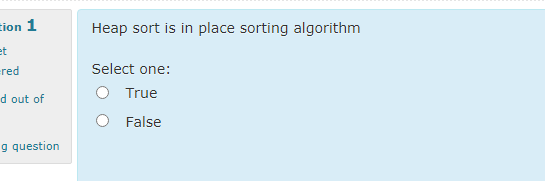 Solved Heap sort is in place sorting algorithm Gion 1 et red | Chegg.com