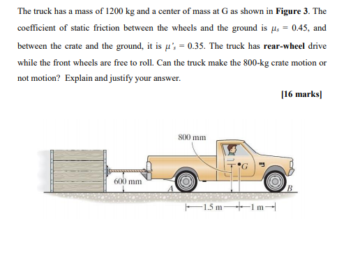 Solved The truck has a mass of 1200 kg and a center of mass | Chegg.com