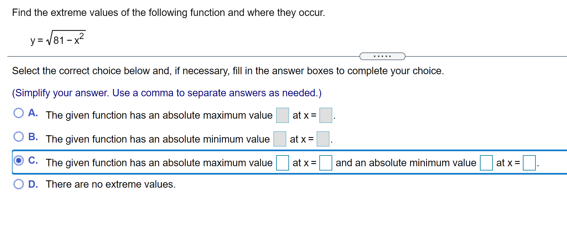 Solved Find the extreme values of the following function and | Chegg.com