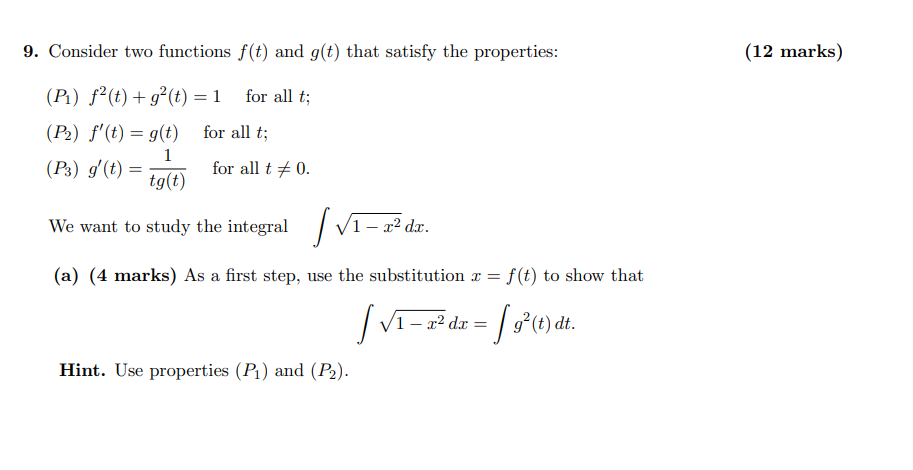 Solved 9. Consider two functions f(t) and g(t) that satisfy | Chegg.com