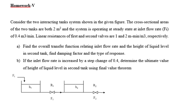 Solved Consider the two interacting tanks system shown in | Chegg.com