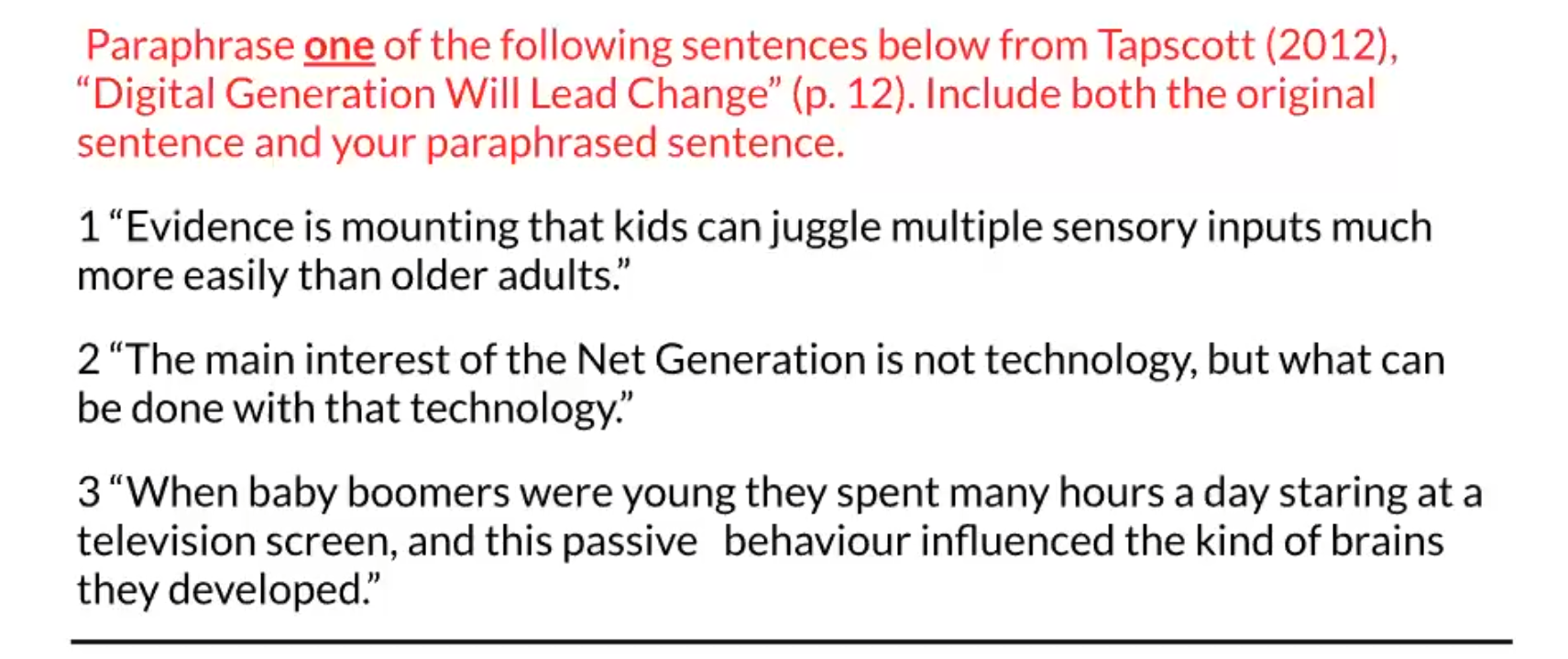 Solved Paraphrase one of the following sentences below from | Chegg.com