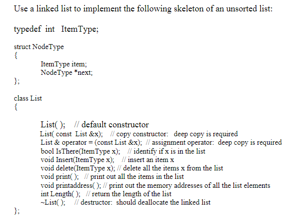 Use a linked list to implement the following skeleton | Chegg.com