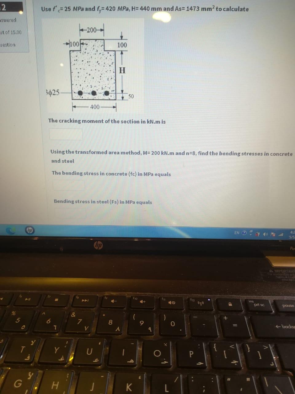 Solved 2 Usef' = 25 MPa and f = 420 MPa, H=440 mm and | Chegg.com