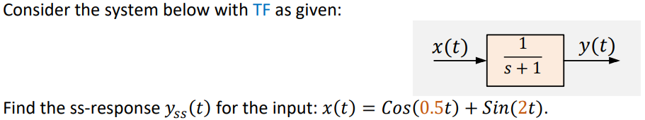 Solved Consider the system below with TF as given: Find the | Chegg.com