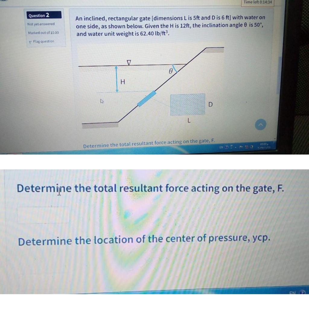 Solved An inclined, rectangular gate [dimensions L is 5ft | Chegg.com