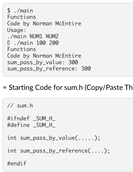 Solved $./main Functions Code by Norman McEntire Usage: | Chegg.com
