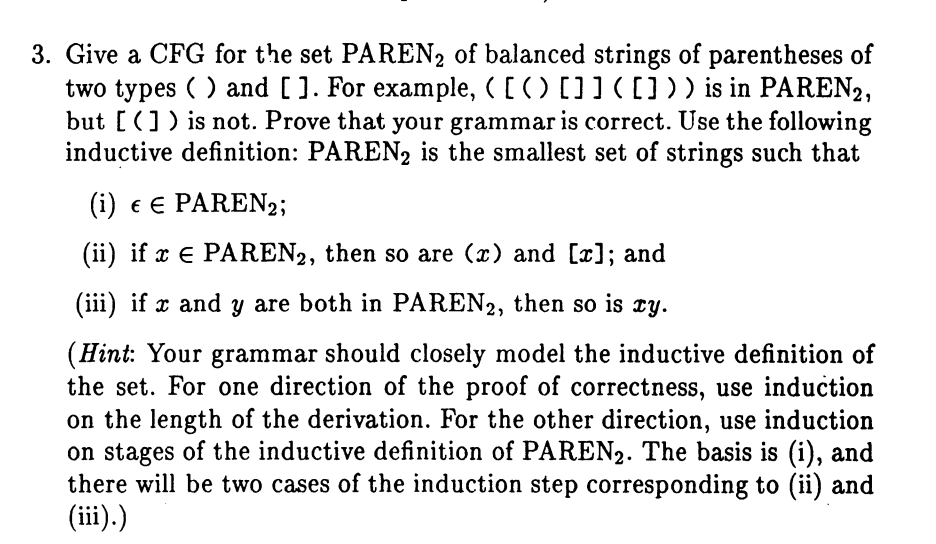 3. Give a CFG for the set PAREN2 of balanced strings | Chegg.com