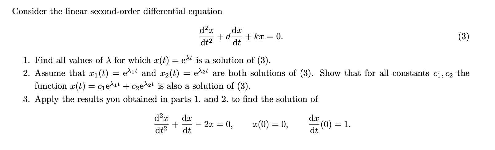 Solved Consider the linear second-order differential | Chegg.com
