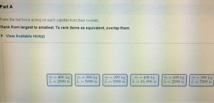 Solved Part A Rank the net force acting on each satellite | Chegg.com
