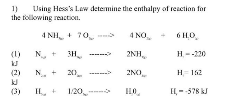 Solved 1) Using Hess's Law determine the enthalpy of | Chegg.com