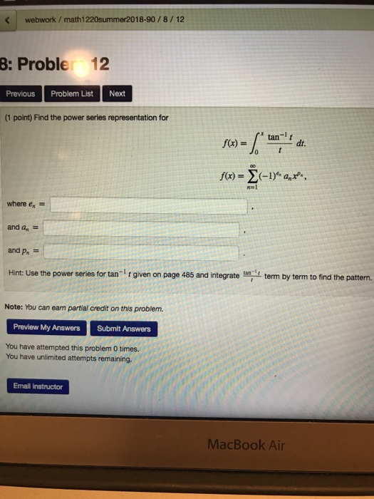 Solved webwork /math1220summer2018-90/8/12 8: Probler 12 | Chegg.com