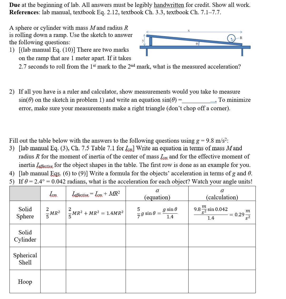 Solved Due at the beginning of lab. All answers must be | Chegg.com