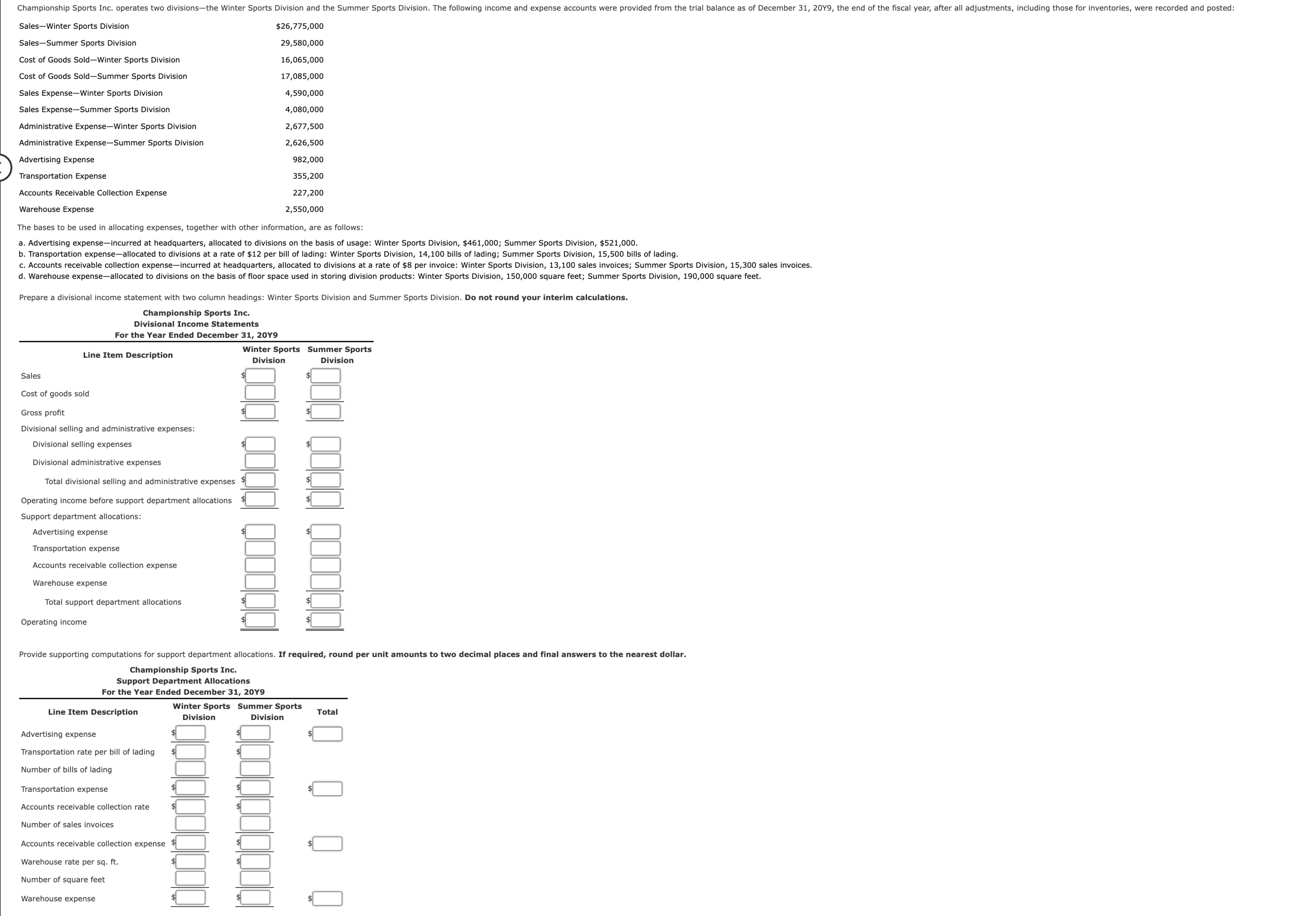 Solved Sales-Winter Sports DivisionSales-Summer Sports | Chegg.com