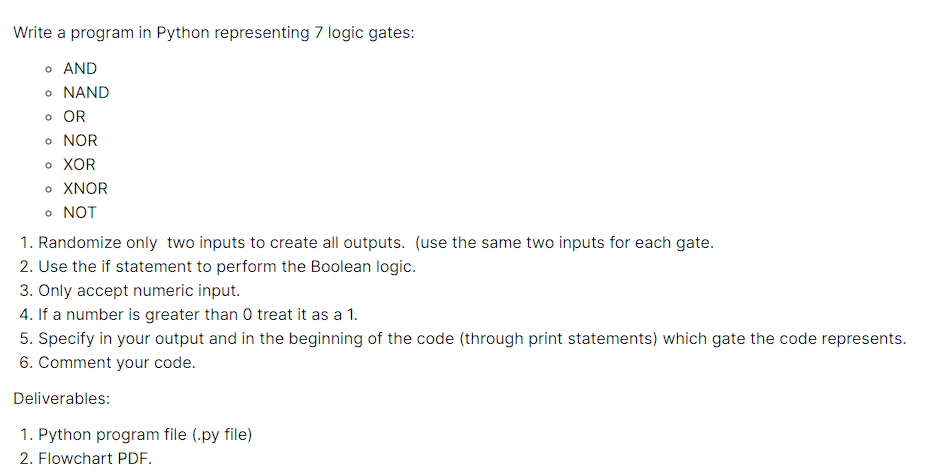 Solved Write A Program In Python Representing 7 Logic Gates 2645