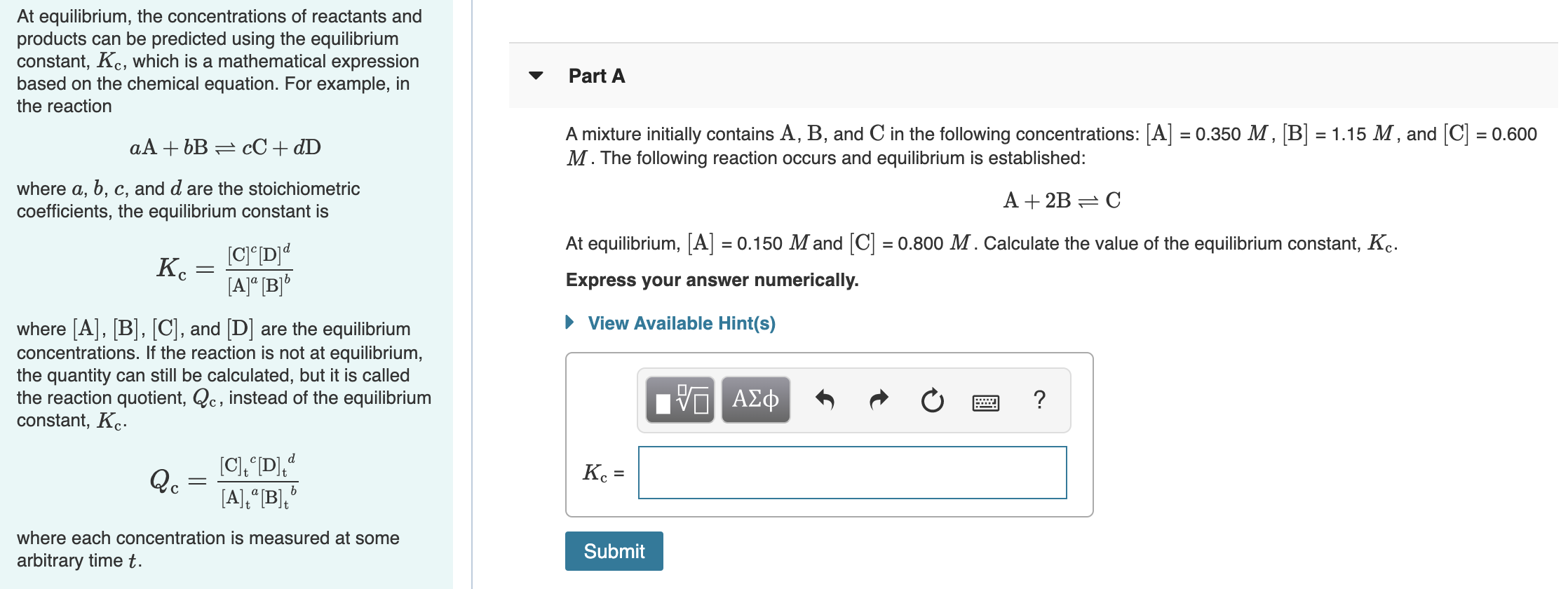 Solved At equilibrium, the concentrations of reactants and | Chegg.com
