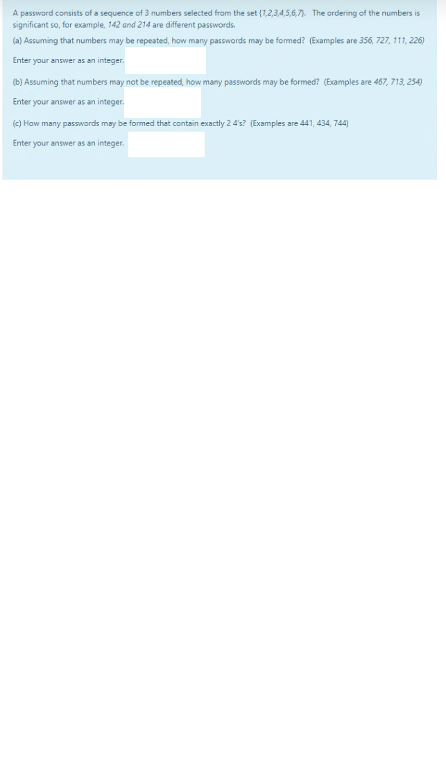 Solved A password consists of a sequence of 3 numbers | Chegg.com