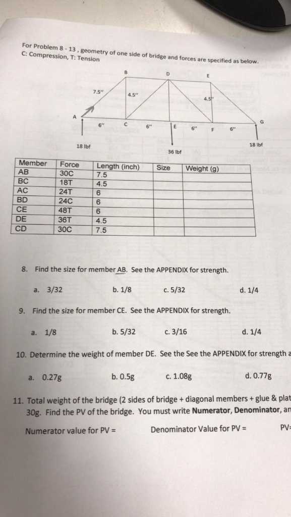 For Problem 8-13, geometry of one side of bridge and | Chegg.com