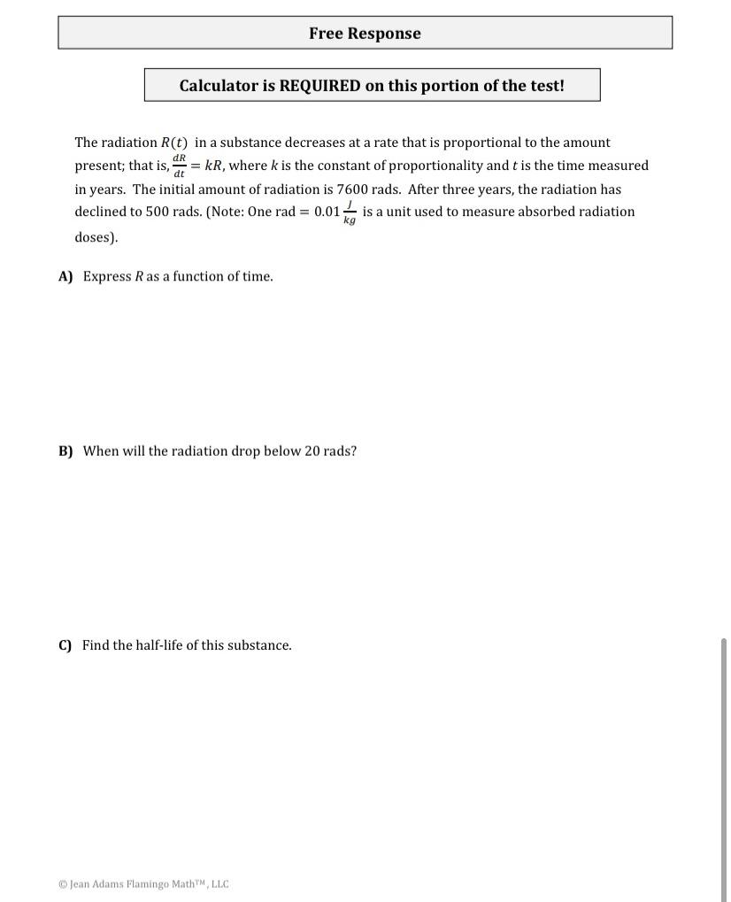 Solved Free Response Calculator is REQUIRED on this portion | Chegg.com